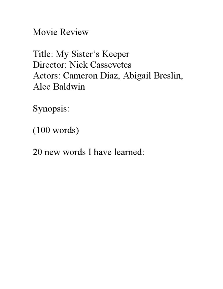 Movie Review - My Sister's Keeper | PDF | Entertainment (General)