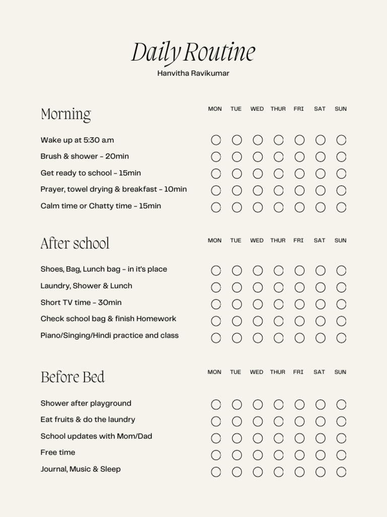 Beige Minimalist Daily Routine Planner | PDF