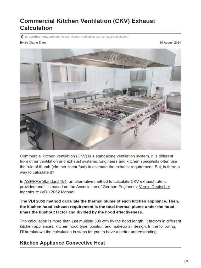 Commercial Kitchen Ventilation CKV Exhaust Calculation | PDF | Ventilation (Architecture ...