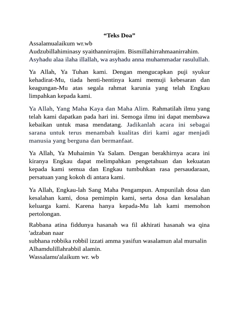 Teks Doa Syukur dan Permohonan | PDF