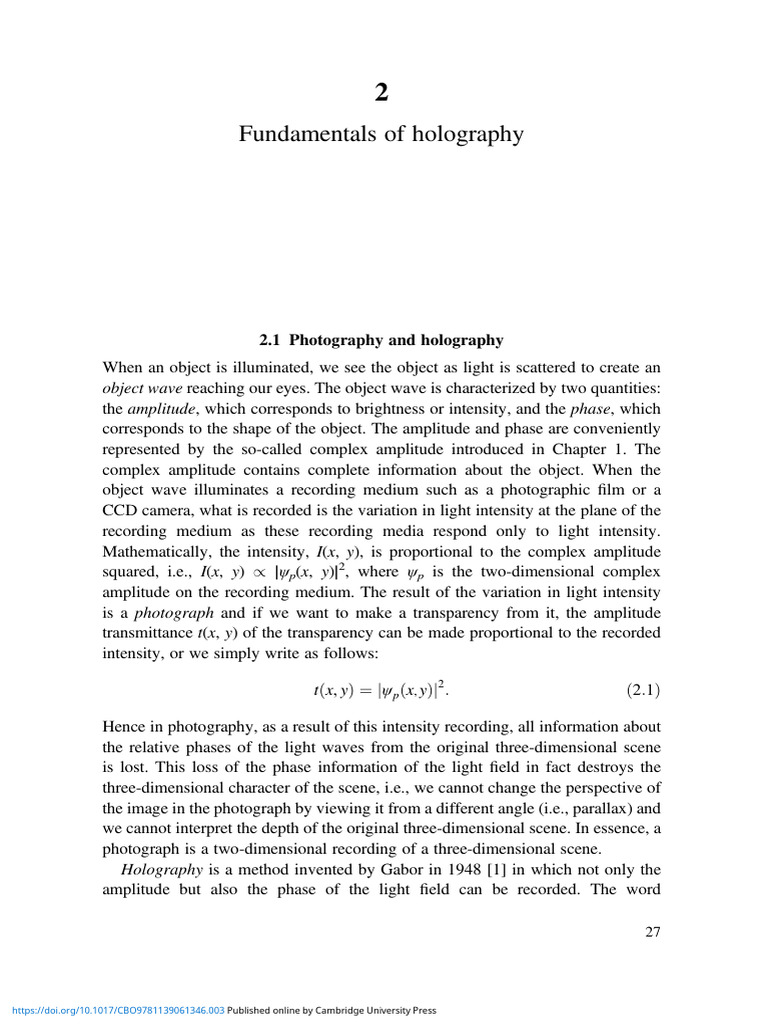 Holography: Principles and Techniques | PDF | Holography | Optics