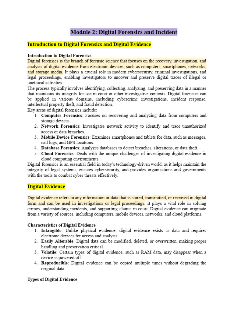 EHDF Notes - Module 2 Digital Forensics and Incident | PDF | Computer ...