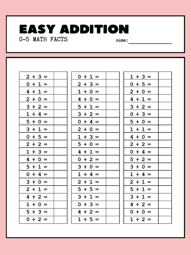 Easy Addition: 0-5 Math Facts | PDF