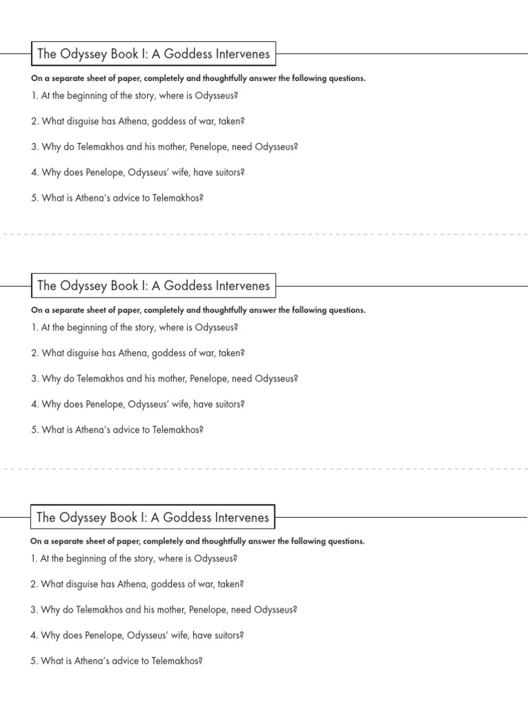 Odyssey Book - Chapter - Questions | PDF | Penelope | Odyssey