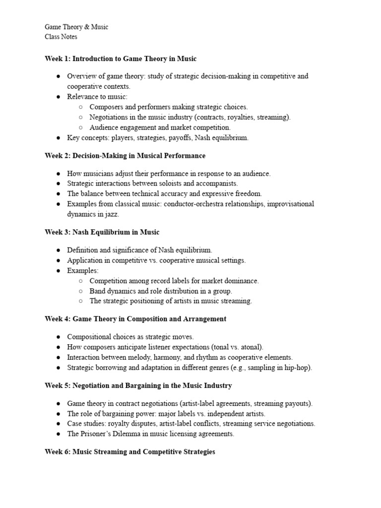 Game Theory Applications in Music | PDF | Game Theory
