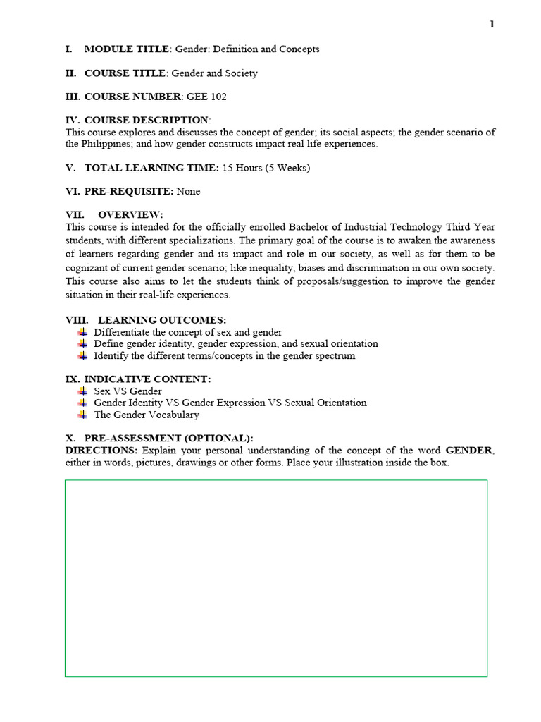 Gee 102 Gendersociety Module 1 | PDF | Gender | Gender Studies