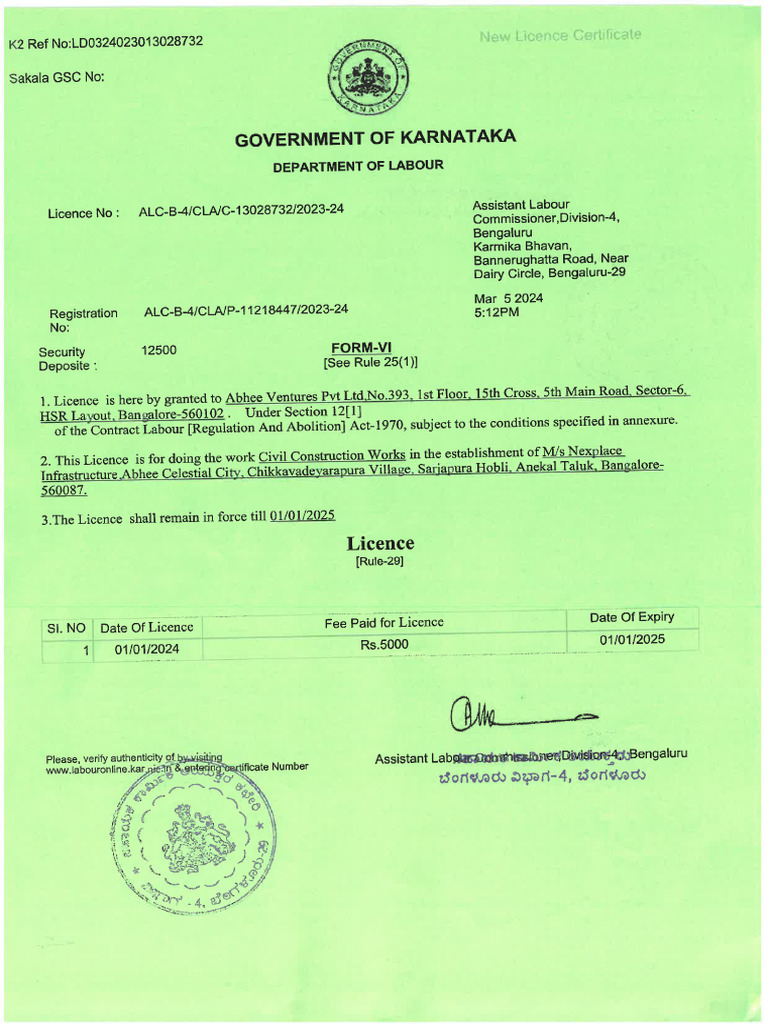 Abhee Labour Principal Licence | PDF