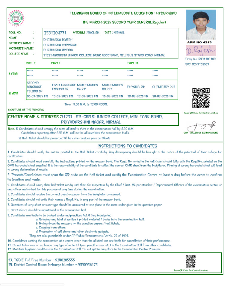 Second Year Hall Ticket Download | PDF