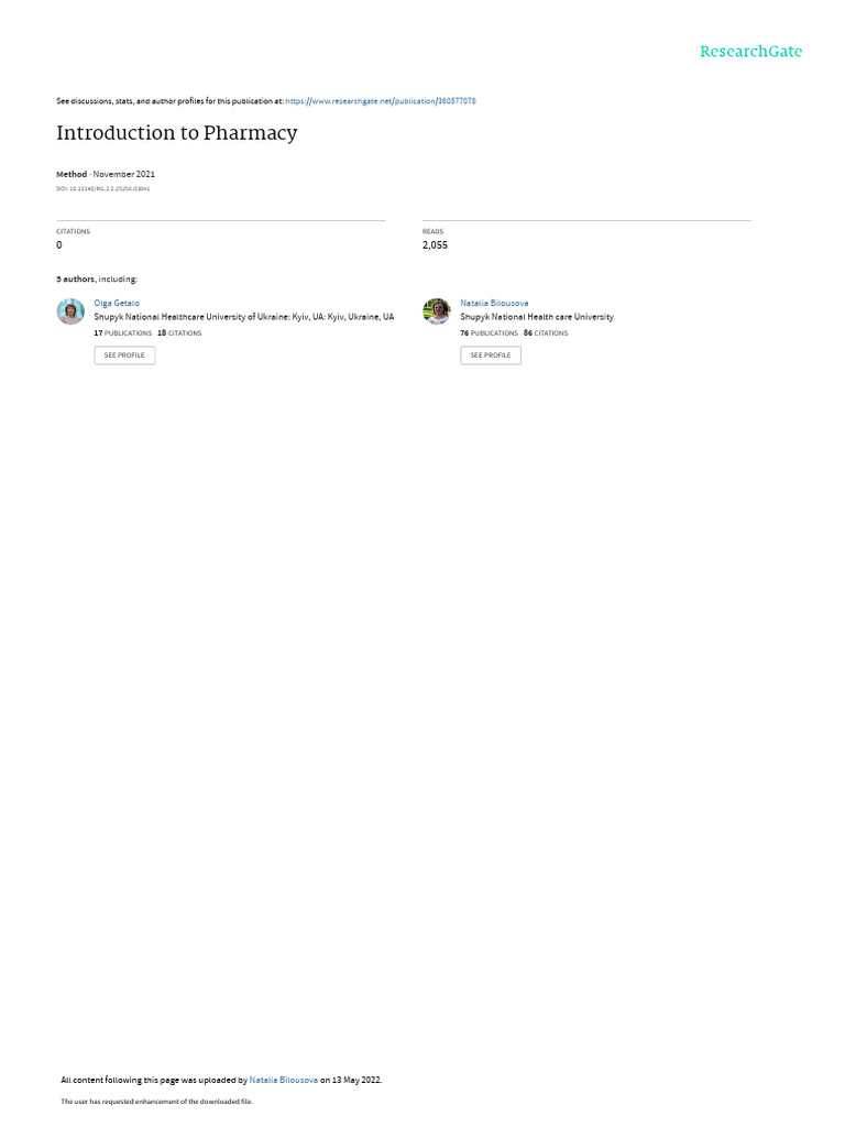 Introduction To Pharmacy: November 2021 | PDF