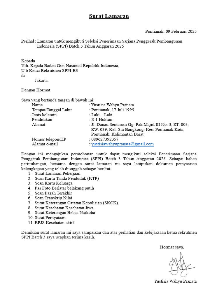 Surat Lamaran SPPI | PDF