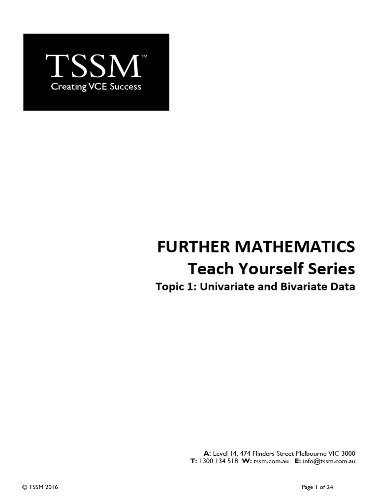 Further Maths - ToPIC 1 - Univariate & Bivariate Data | PDF | Descriptive Statistics ...