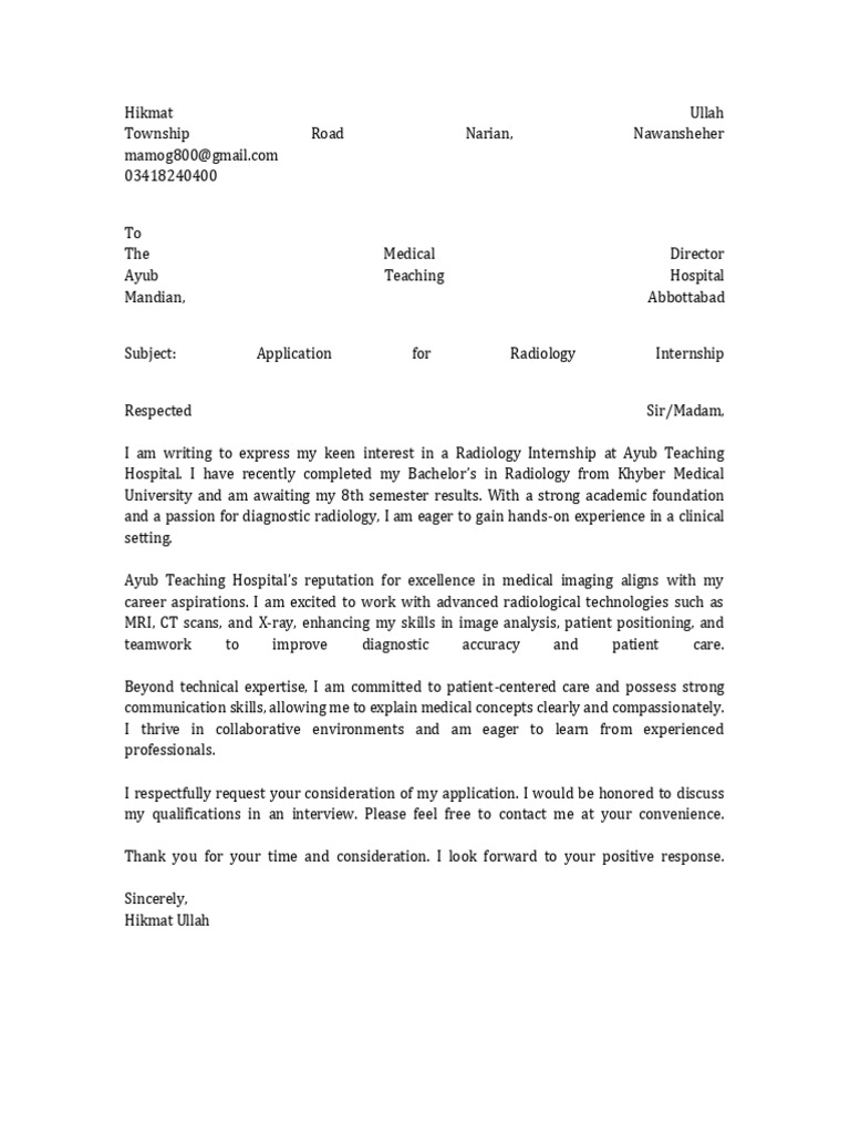 Radiology Internship Application) | PDF