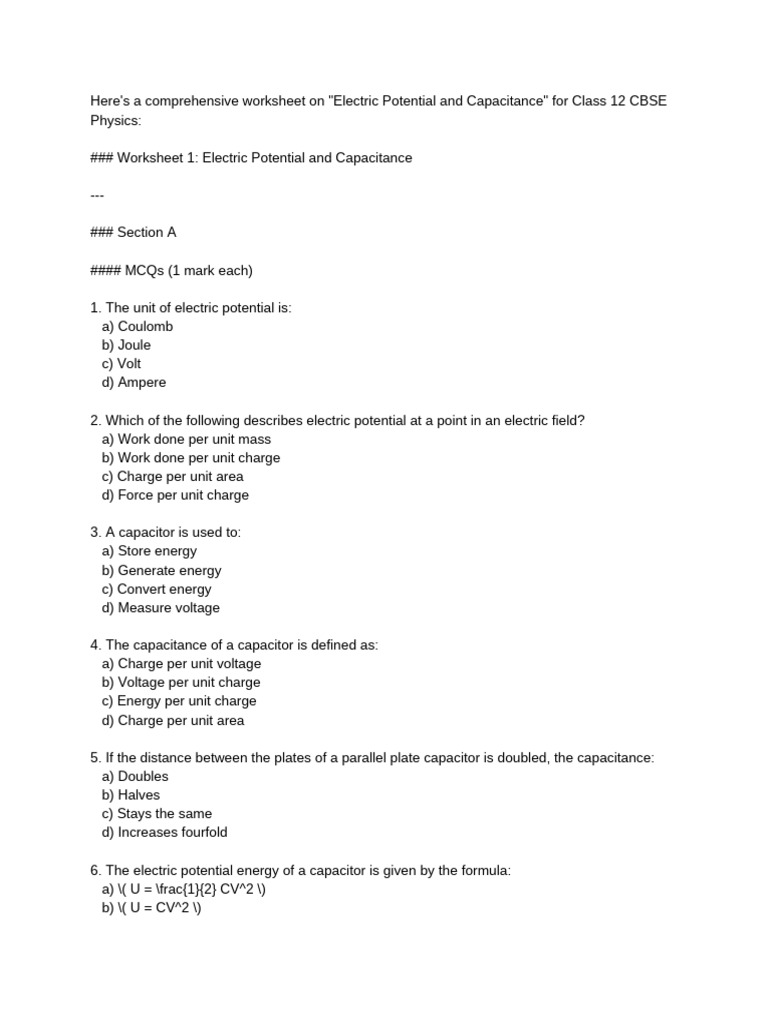 CH 2 Electrostatic Potential and Capacitance | PDF | Capacitance | Capacitor