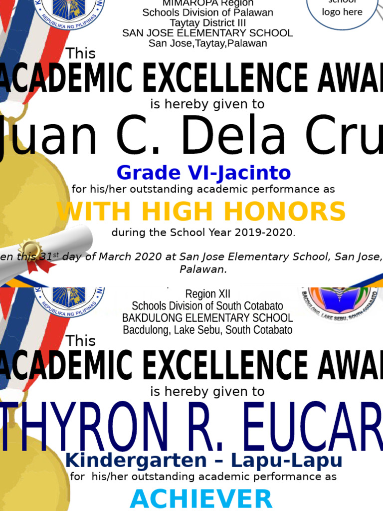 Certificate For Academic Excellence Award | PDF