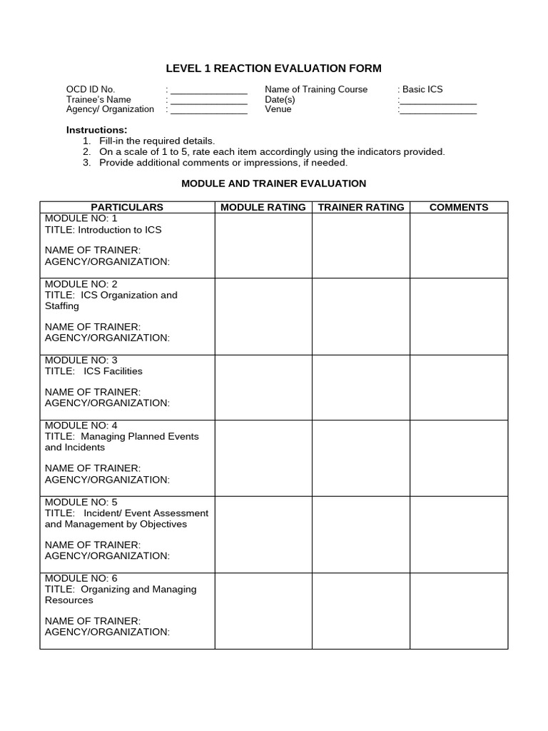 Basic ICS Reaction Evaluation Form | PDF | Incident Command System