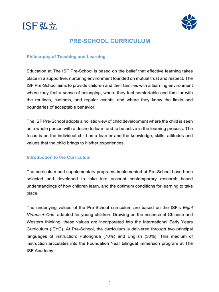 ISF Pre School Detail Curriculum English | PDF | Educational Assessment ...