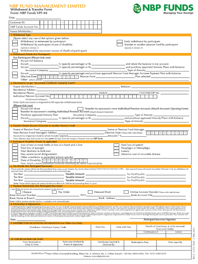 PF-04-Withdrawal and Transfer Form NPF 28-Apr-2023 | PDF | Taxes | Pension