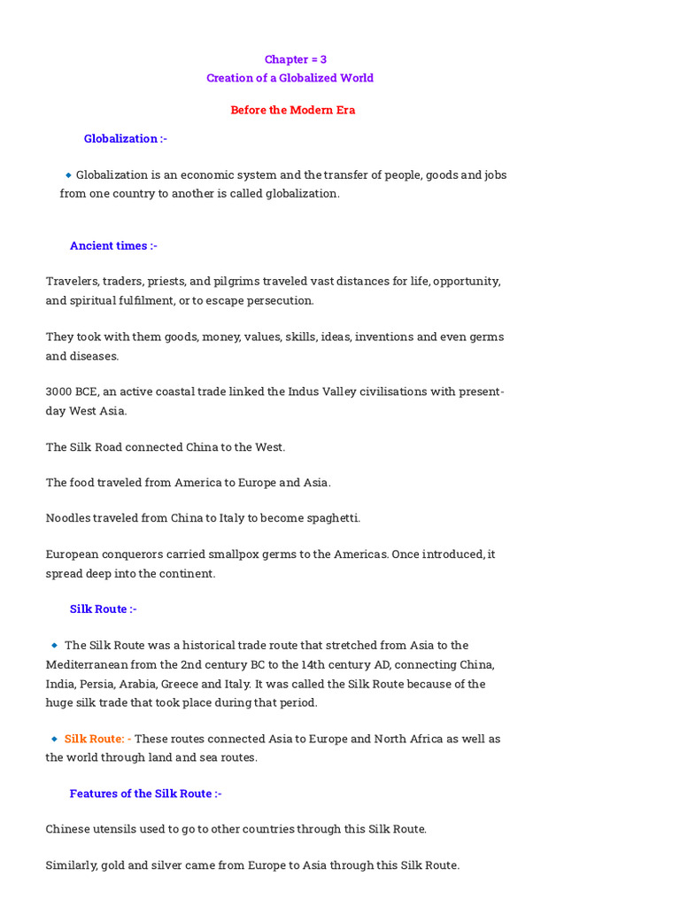 Formation of A Globalized World Notes, Class 10 History Chapter 3 Notes ...
