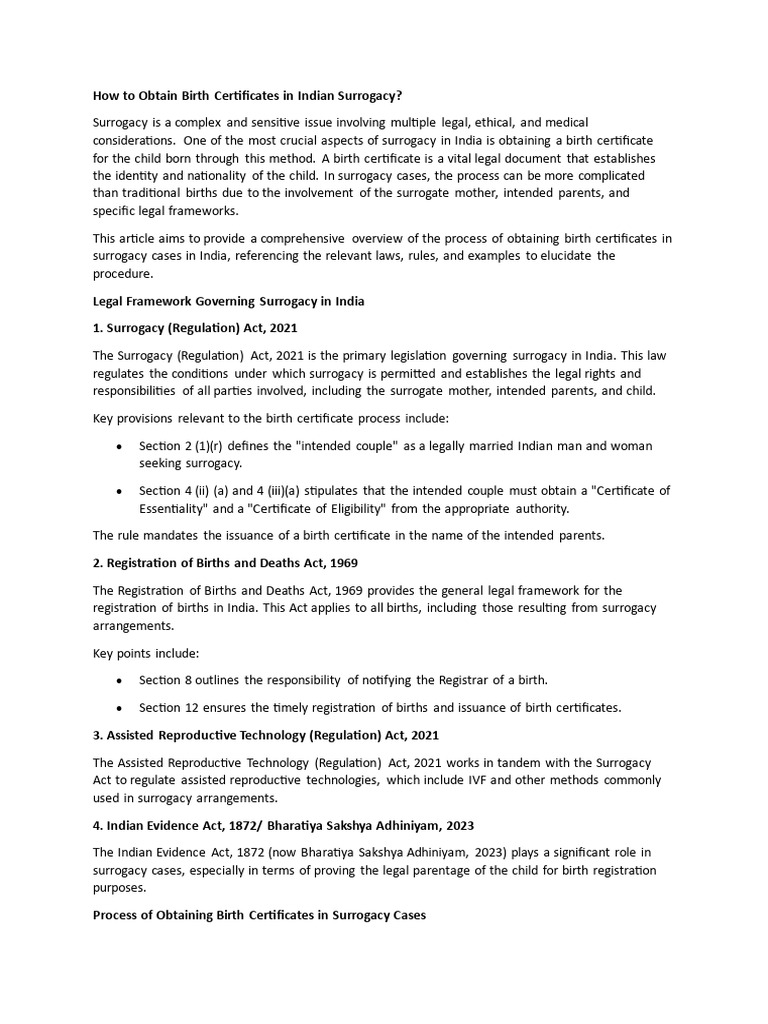 Birth Certificates for Indian Surrogacy | PDF | Surrogacy | Birth ...