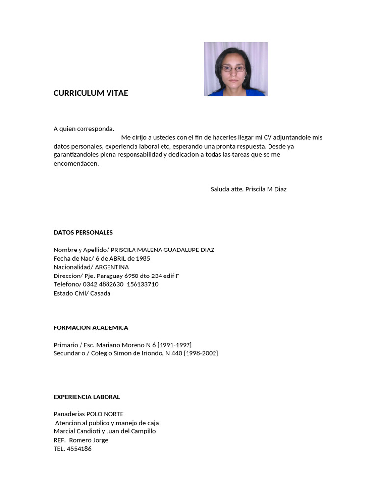 Curriculum Vitae: Datos Personales | PDF