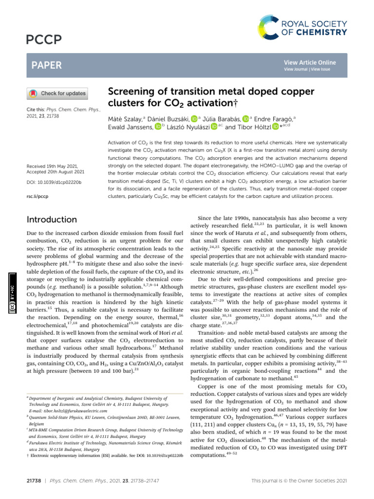 Szalay - Cu3X CO2 - PCCP - 2021 | PDF | Catalysis | Adsorption