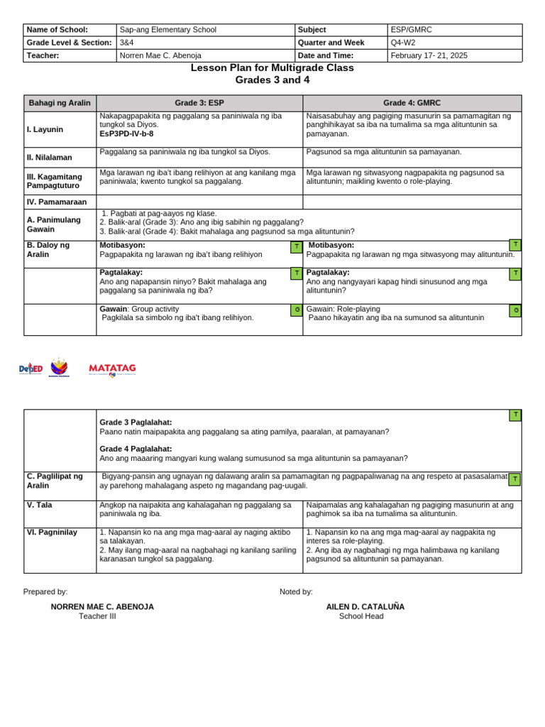 MG LP Q4 W2 Esp GMRC | PDF