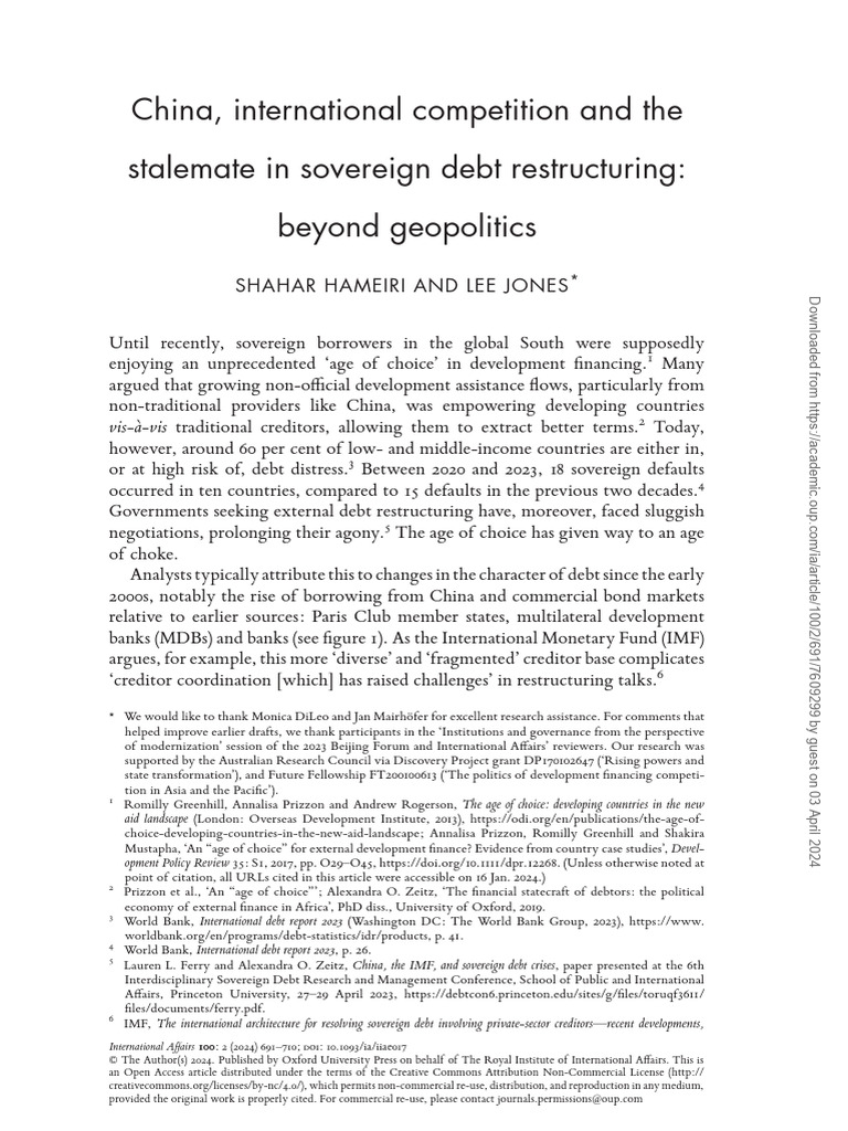 China, International Competition and The Stalemate in Sovereign Debt ...