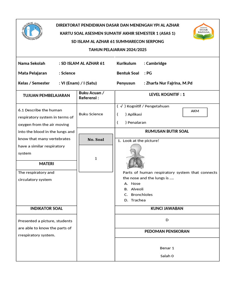 Kartu Soal Science Kelas 6 Asas 1 | PDF