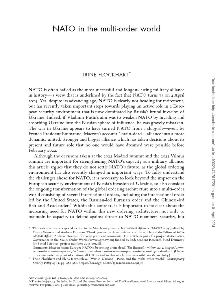 NATO in The Multi-Order World | PDF | Nato | Vladimir Putin