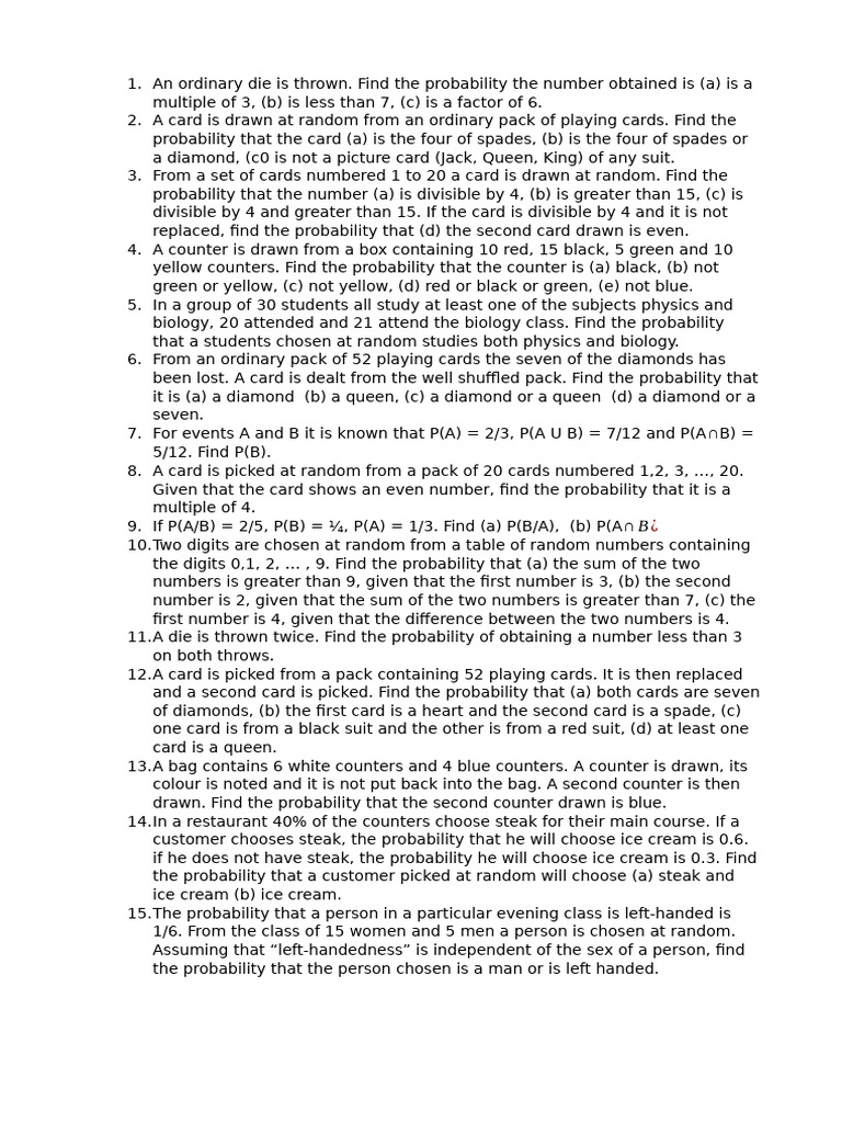 Tutorial Practice 6 Probability | PDF | Board Games | Games Of Mental Skill