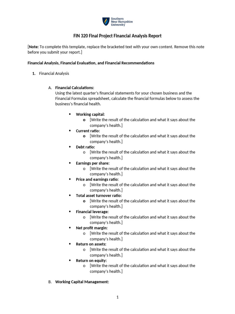 FIN 320 Final Project Financial Analysis Report | PDF | Financial ...