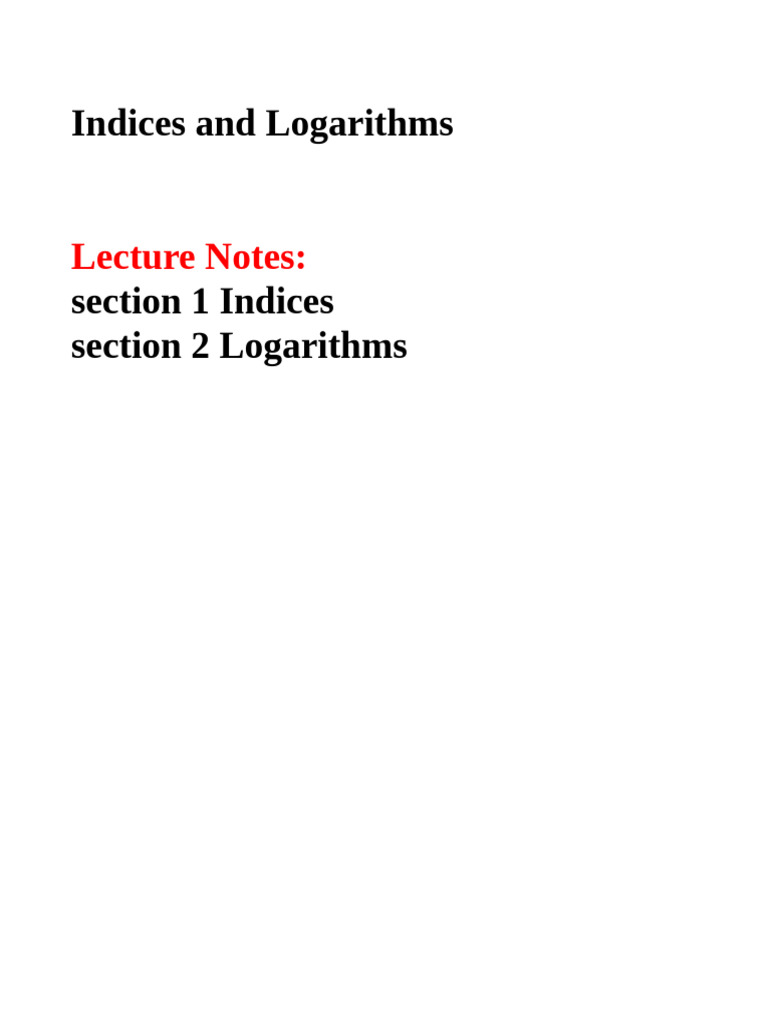 Indices and Logarithms | PDF | Equations | Logarithm