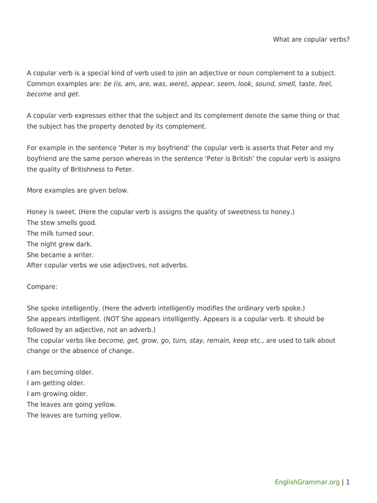 What Are Copular Verbs | PDF