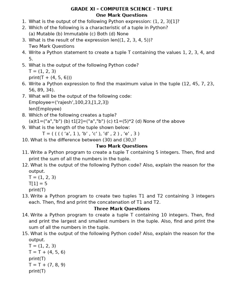 Tuple Workshet Basic Level1 | PDF