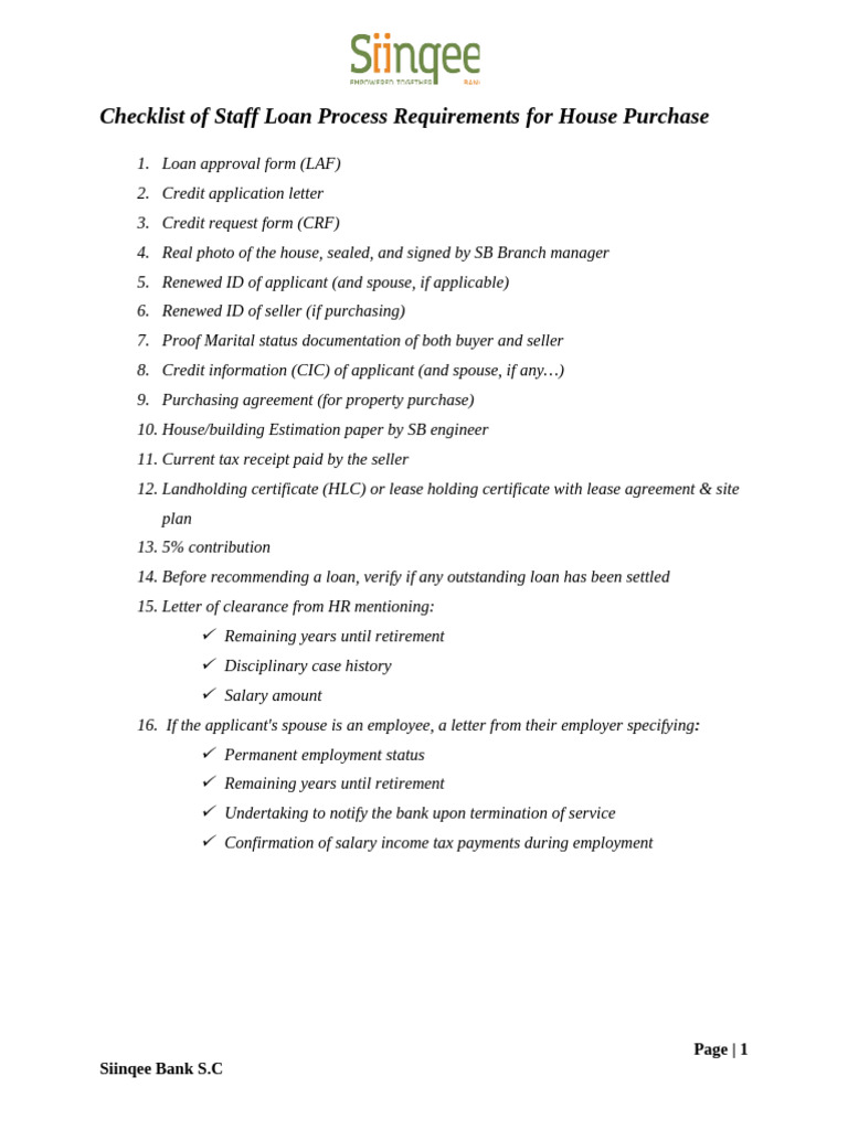 Staff Loan Process Checklists | PDF | Employment | Salary