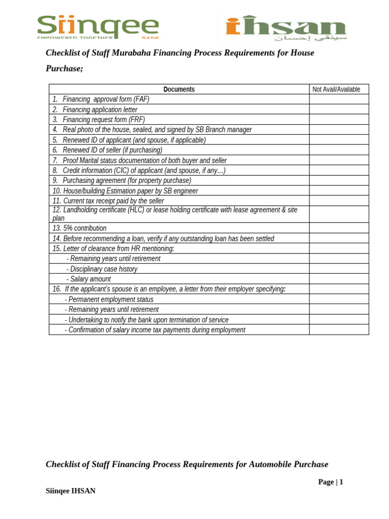Staff Financing Process Requirements Checklist | PDF | Receipt | Employment