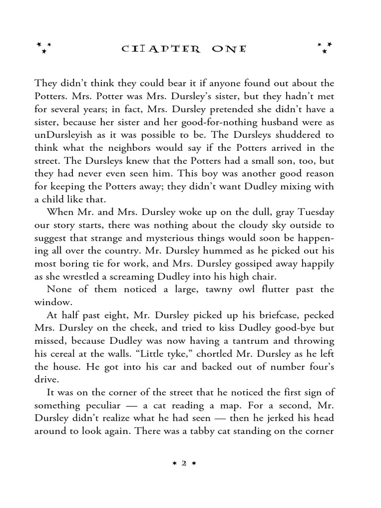 Harry Potter: Chapter One Overview | PDF