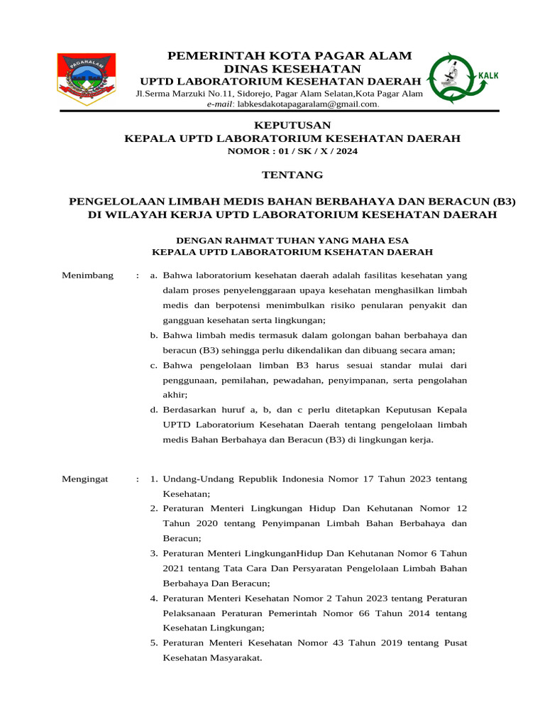 SK Pengelolaan Limbah B3 | PDF