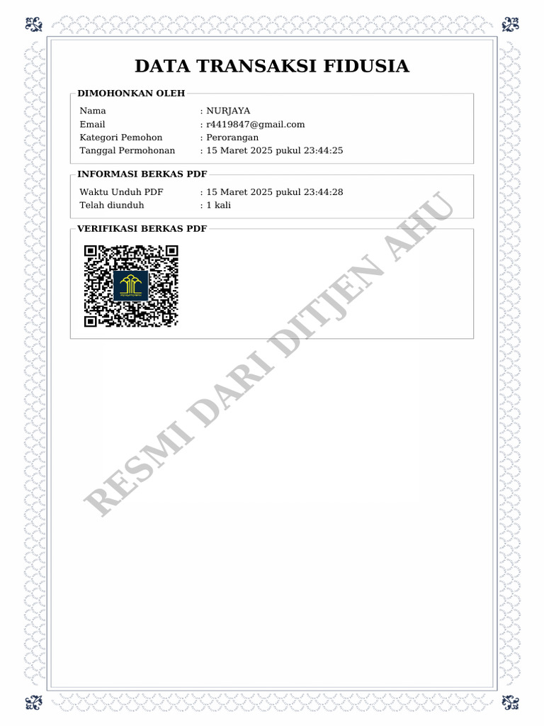 Data Fidusia 2025031531990959 | PDF