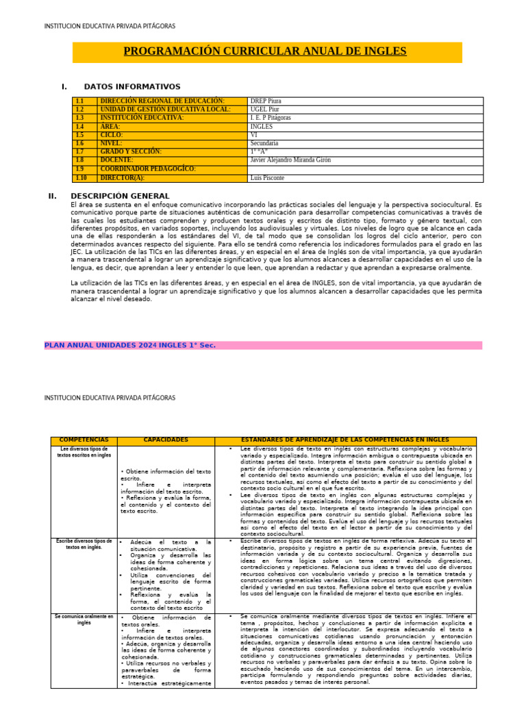 Plan Anual Ingles 1° Sec. 2023 (Campo Tematico) | PDF | Adultos | Residuos
