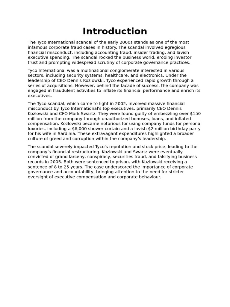 Tyco International Fraud Scandal Summary | PDF