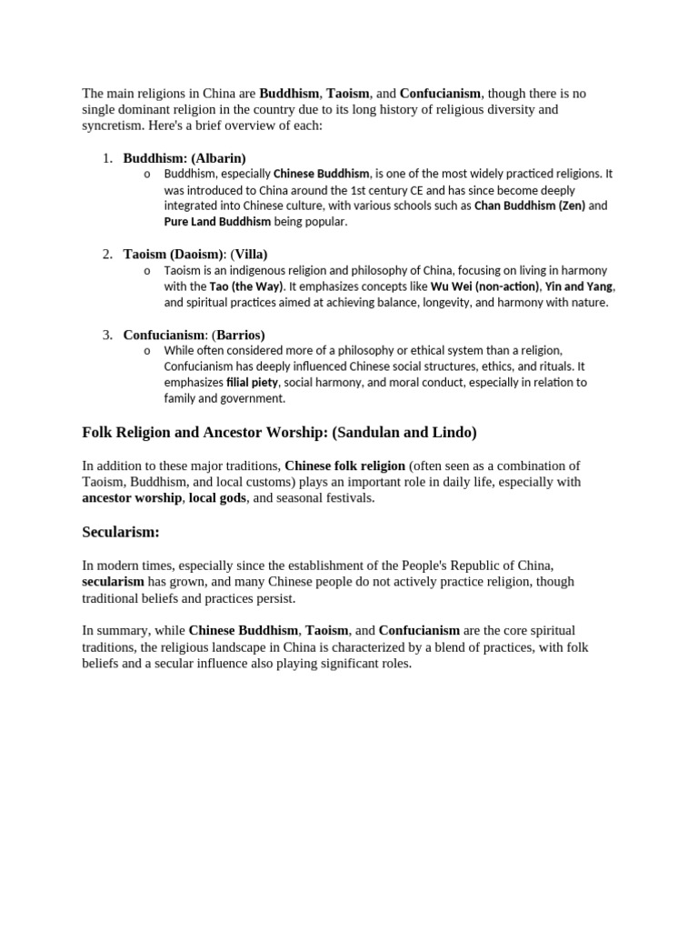 Major Religions in China Explained | PDF