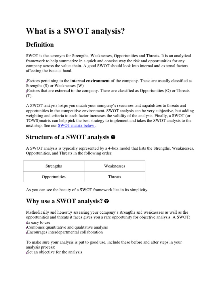 Understanding SWOT Analysis Basics | PDF | Swot Analysis | Strategic ...