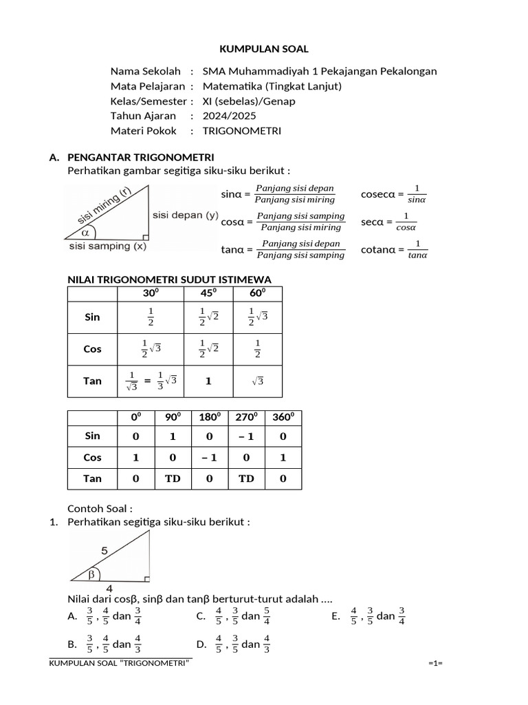 Ba - Xi Genap (L) - 1 - Fungsi Trigonometri | PDF