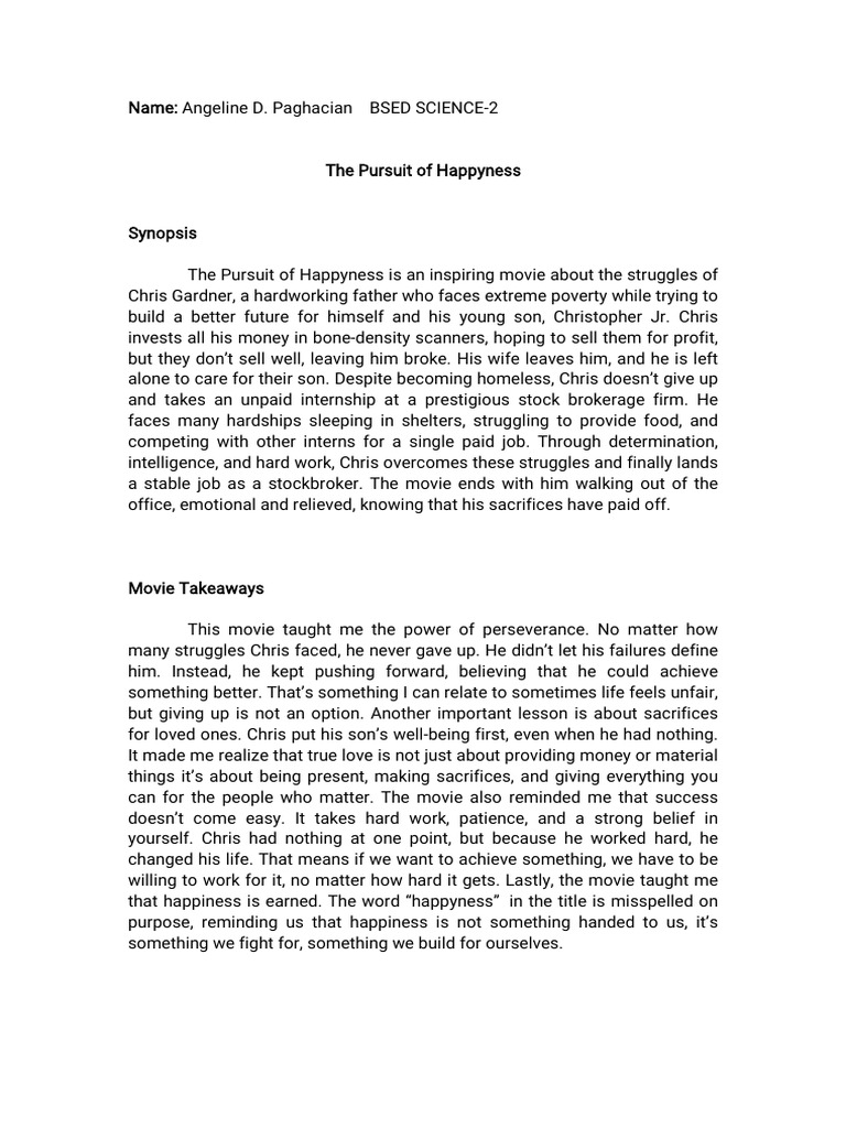 The Pursuit of Happyness: A Synopsis | PDF