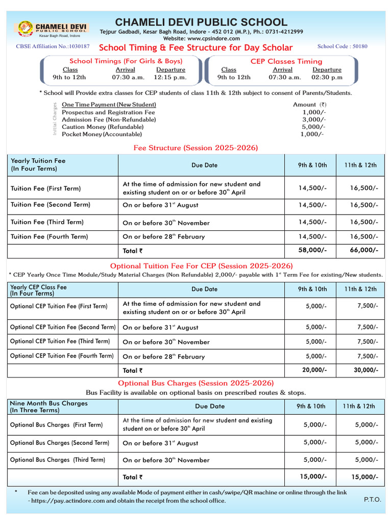 CPS DayScholar 9th To 12th | PDF | Fee