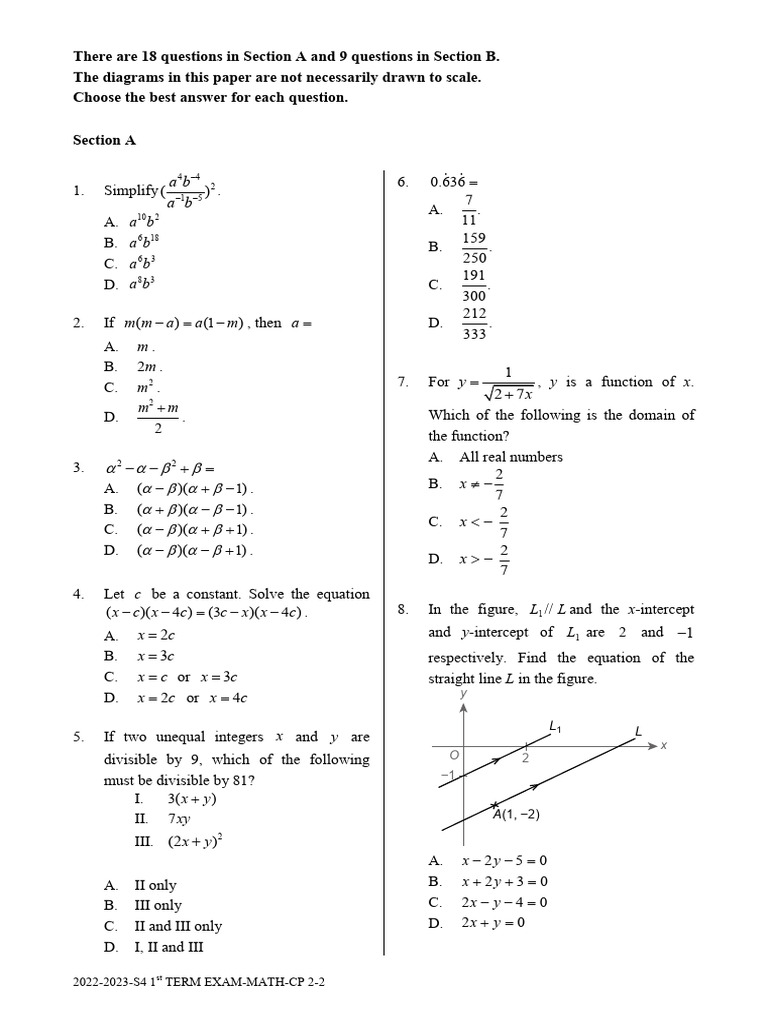 2022 2023 s4 1st Term Exam Math CP 2 | PDF | Quadratic Equation ...