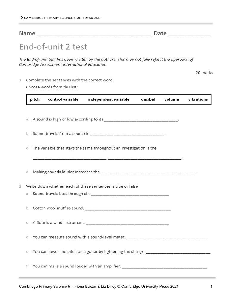 Cambridge Primary Science 5: Sound Unit | PDF | String Instruments ...