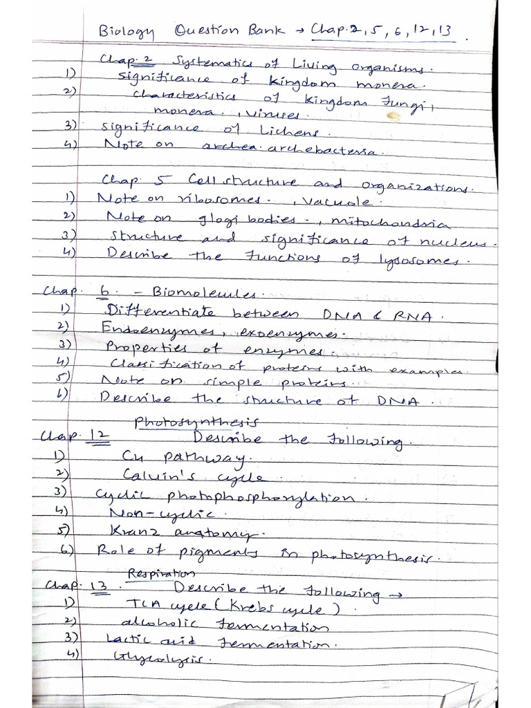 Biology 11th - Question Bank | PDF
