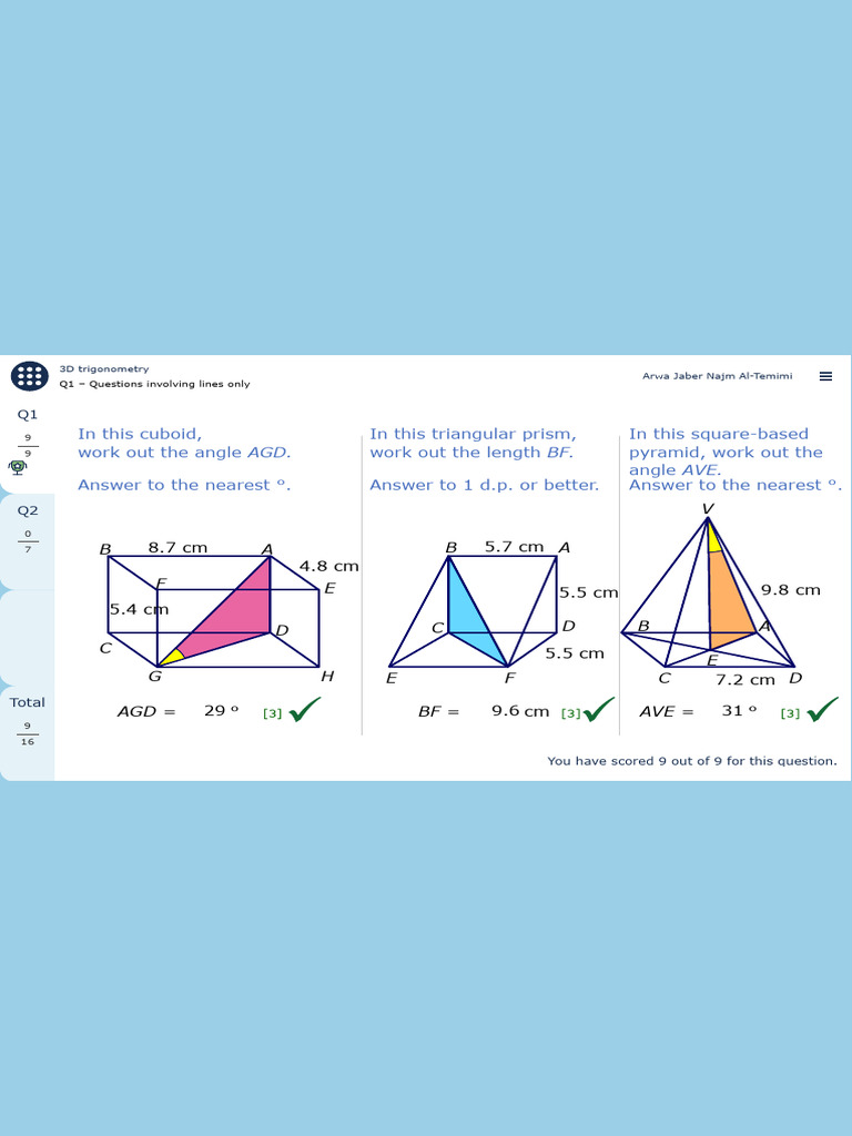 MyiMaths Homework - 3d Trigonometry | PDF
